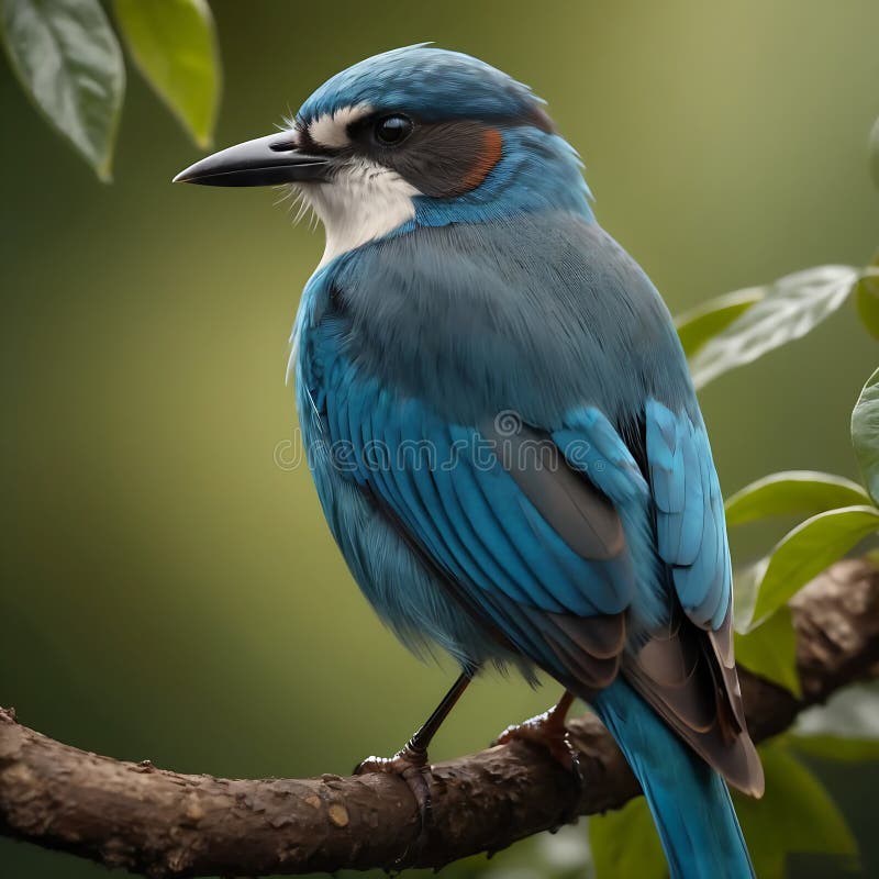 Beautiful Blue Bird Sitting on a Branch in the Forest, Side View Stock ...