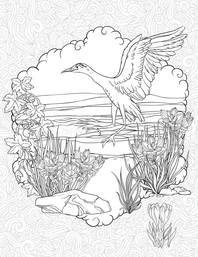 Bird Landing in a Grass on a River Stock Vector - Illustration of ...