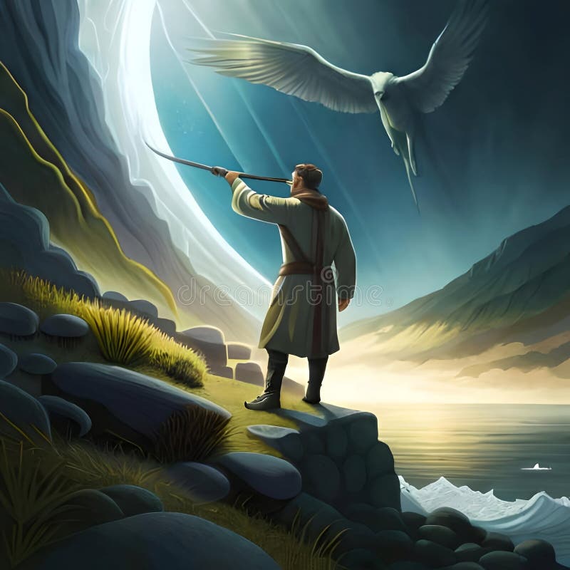 A Bird-like White Creature Descending from the Sky To Attack a Man with ...