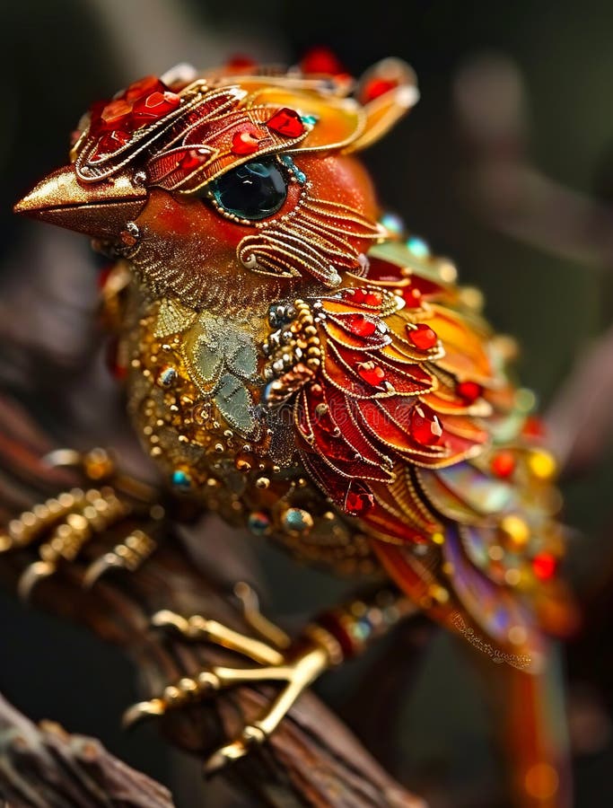 A Bird Made of Gold and Jewels on a Branch Stock Photo - Image of ...