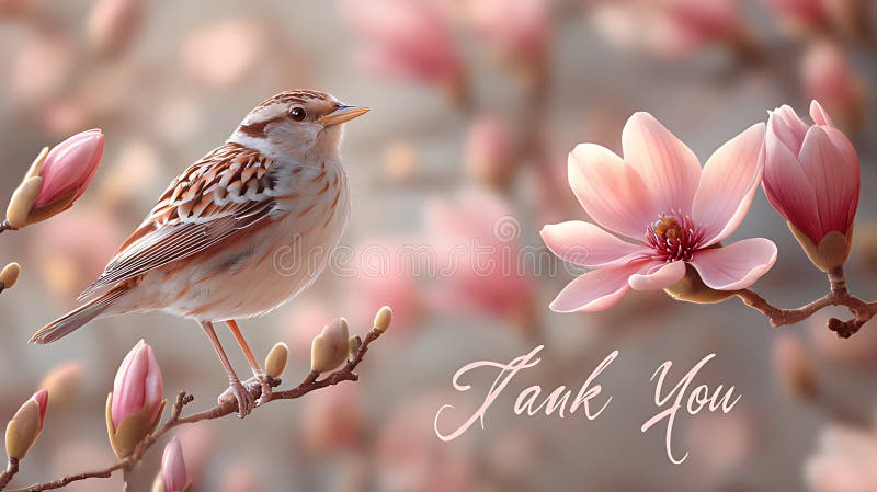 Bird Magnolia Branch Spring Thank You Card Stock Illustration ...