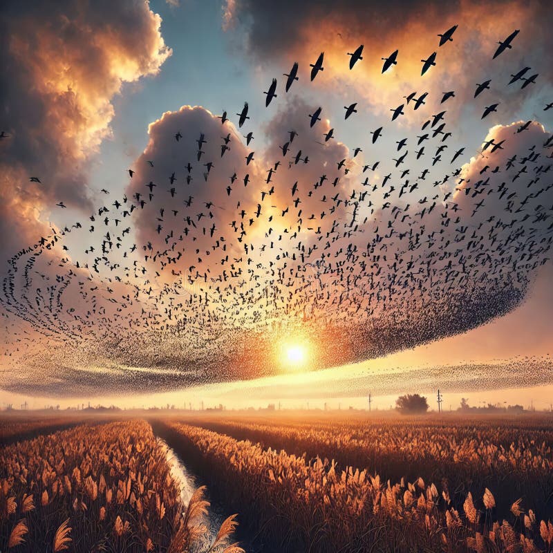 Bird Migration Thousands of Birds Flying in Formation Creating Stock ...