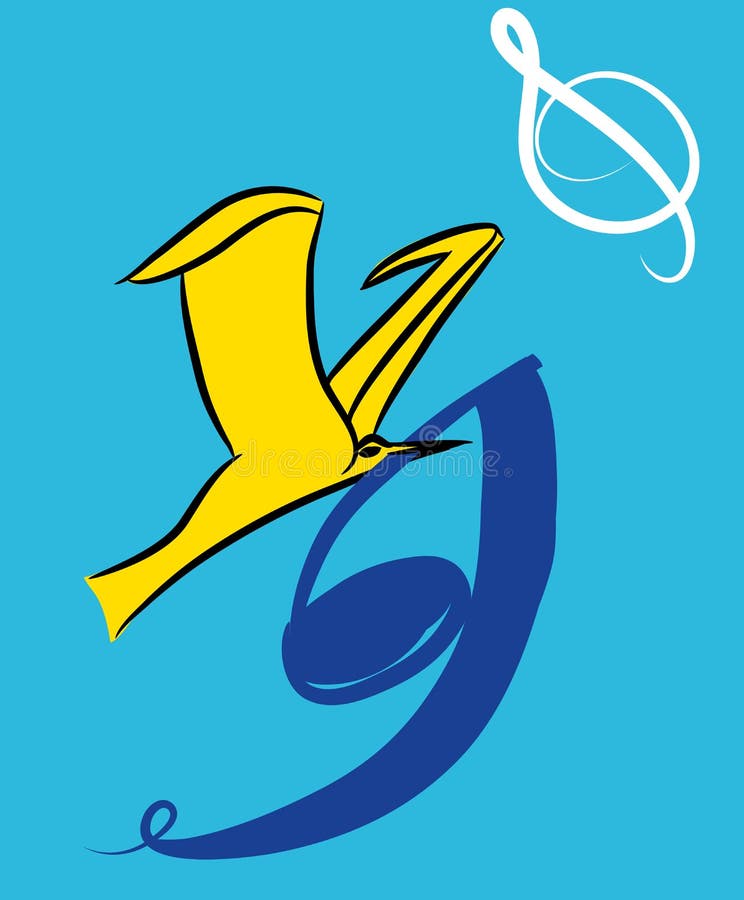 Bird with music note. stock vector. Illustration of brown - 108397099