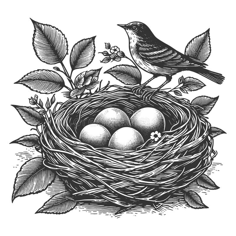 Bird Nes with Eggs Engraving Vector Illustration Stock Vector ...
