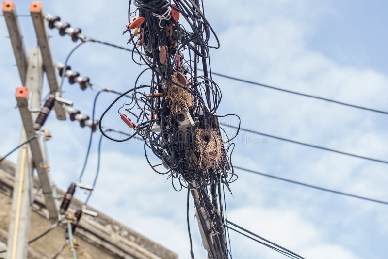 Bird`s Nest On Electric Cable Stock Image - Image of bird, power: 151676311