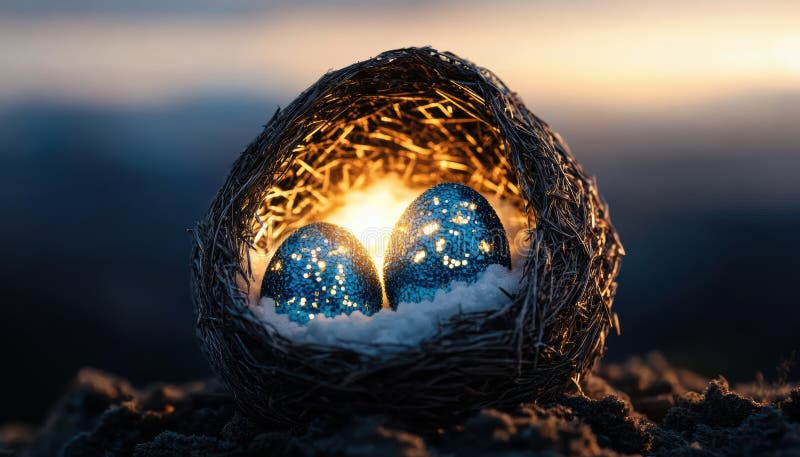 A Bird Nest Containing Two Blue Eggs Symbolizes the Arrival of Spring ...