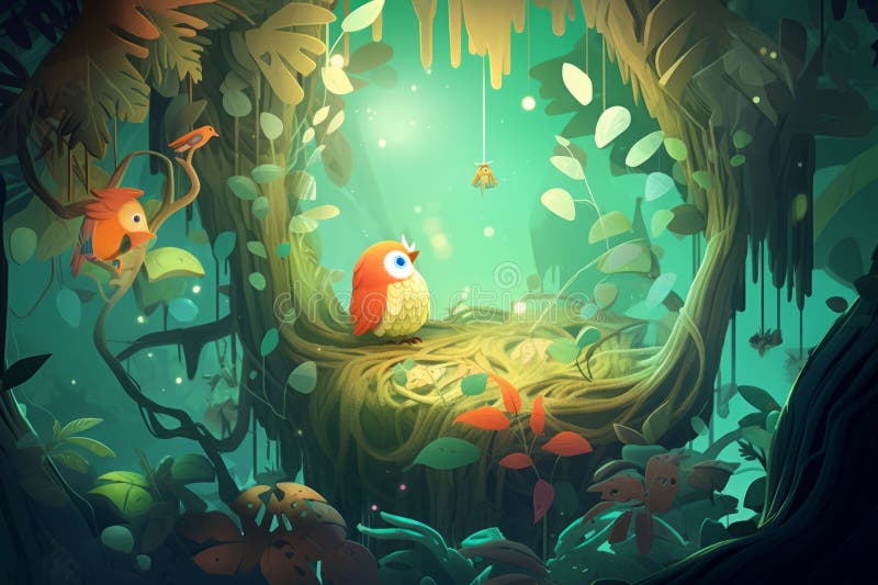 Bird Nest Forest Digital Art. Generate Ai Stock Image - Image of fauna ...