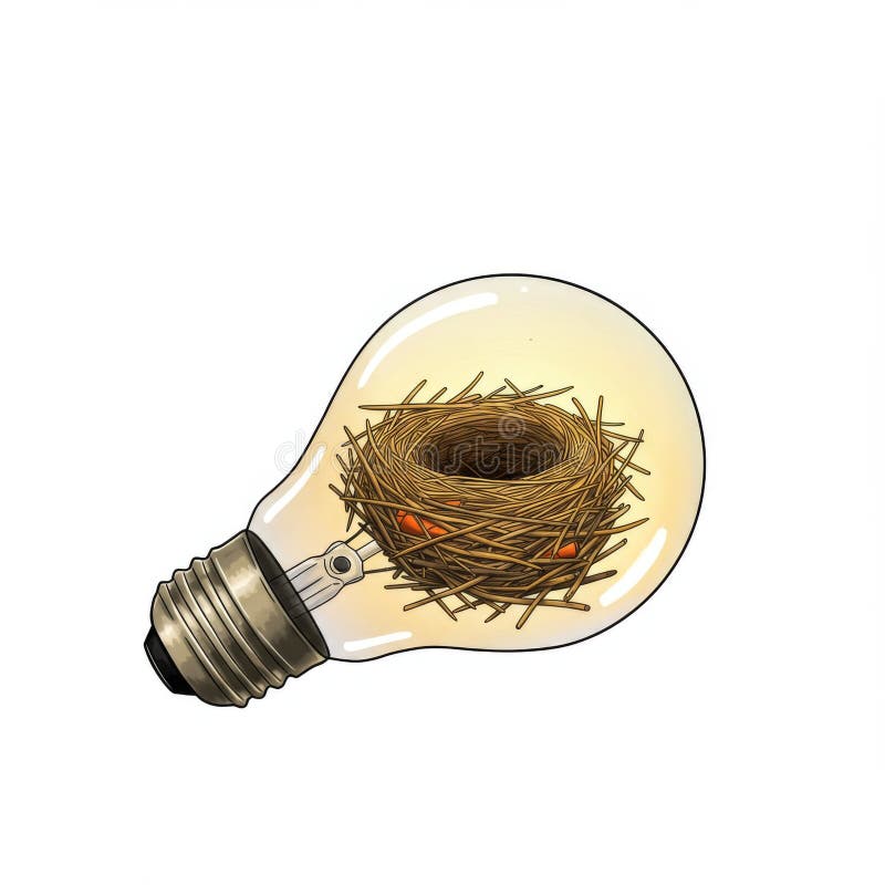 Bird Nest Inside a Glowing Light Bulb Stock Illustration - Illustration ...