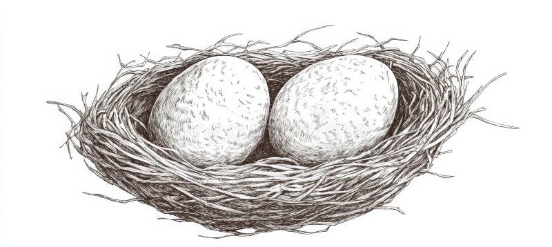 Bird Nest, Line Art Drawing of a Bird Nest for Coloring or Decoration ...