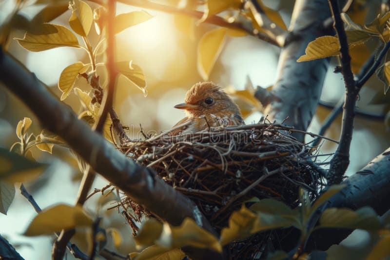 Bird in a Nest on a Tree Branch Stock Image - Image of forest, birds ...