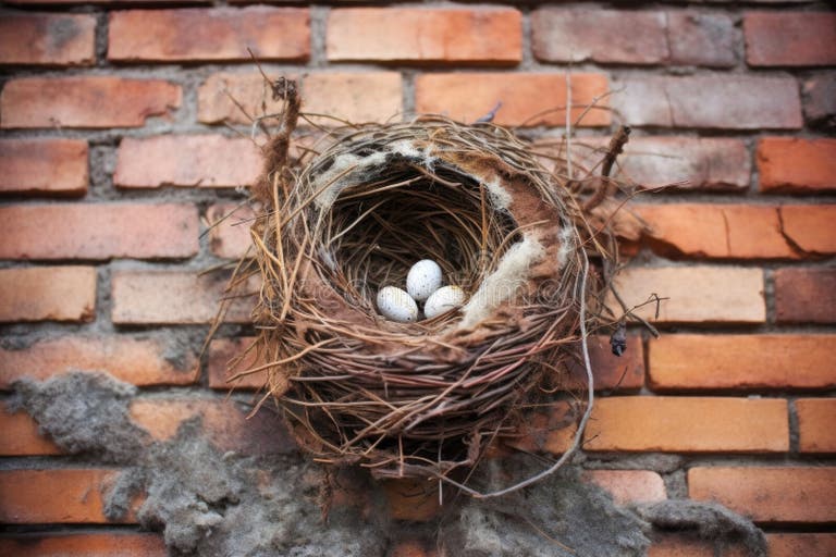 Bird Nest in Vent on Old Brick Wall Stock Illustration - Illustration ...