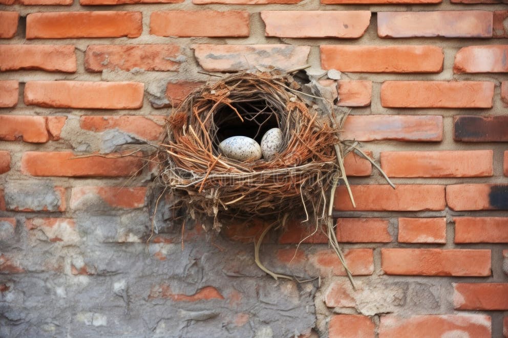 Bird Nest in Vent on Old Brick Wall Stock Illustration - Illustration ...