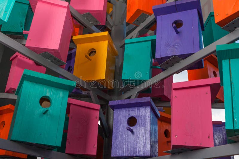 Colorful birdhouses boxes stock photo. Image of color - 105065432