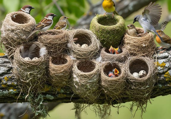 Bird Nests Clustered on Branch - Collective Nesting Effort Stock ...