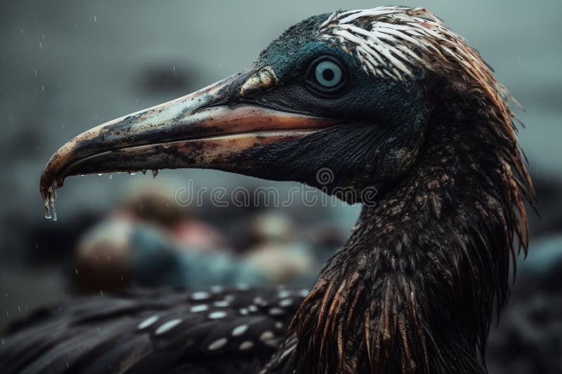 Bird with an Oil Covered Beak, a Tragic Aftermath of an Oil Tanker ... Bird with an Oil Covered Beak, a Tragic Aftermath of an Oil Tanker ...