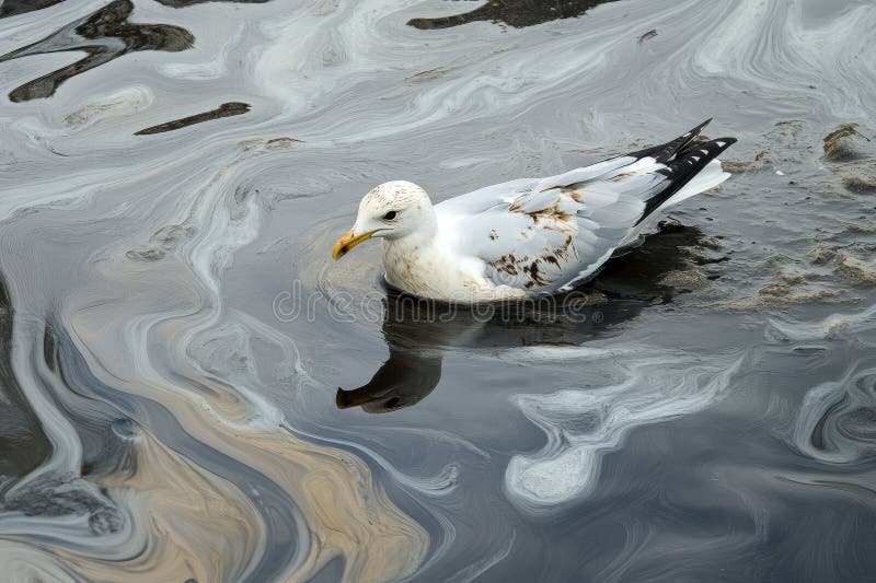 Bird in Oil Seagull Water Pollution Problems Stock Illustration ...