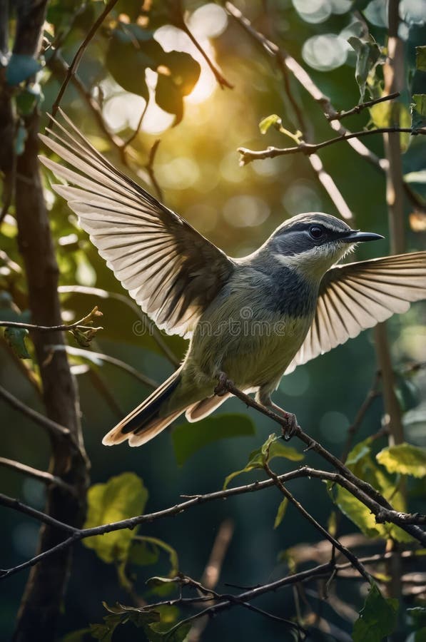 Stunning Grey-backed Shrike Taking Flight in Golden Sunlight Stock ...
