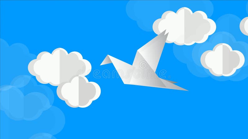 Bird Paper Craft Flying on Sky, Loop Animation Background. Stock ...
