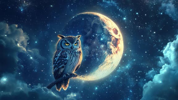 Bird Perched on a Branch with a Full Moon in the Background during ...