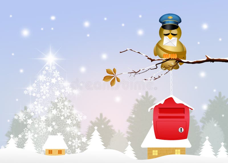 Bird Postman with Letter of Santa Claus Stock Illustration ...