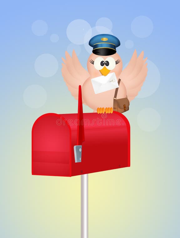 Bird postman on mailbox stock illustration. Illustration of envelope ...