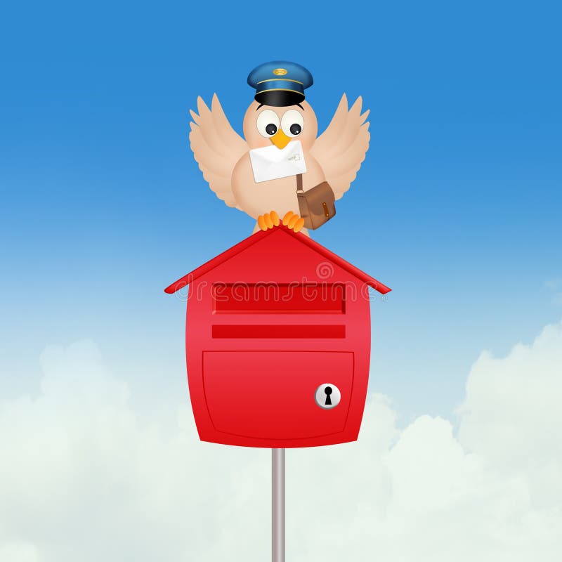 Bird postman at Christmas stock illustration. Illustration of mailbox ...