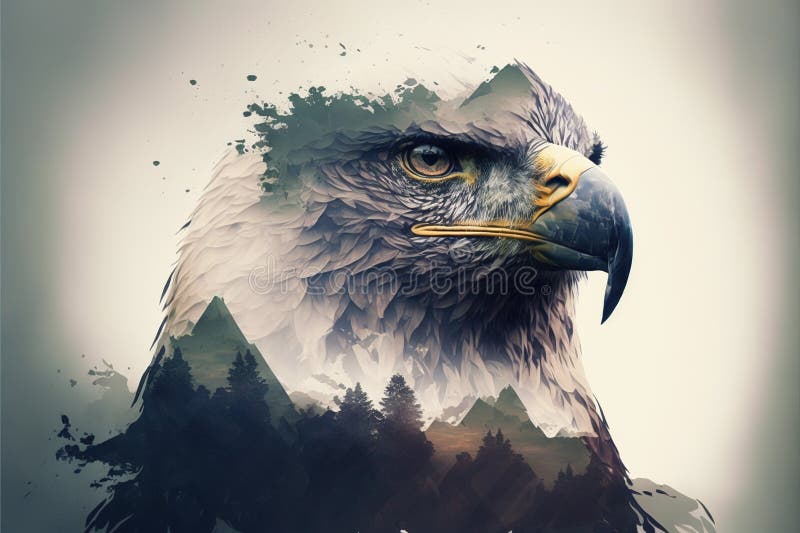 Bird of of Prey Eagle Portrait with Double Exposure Nature Background ...