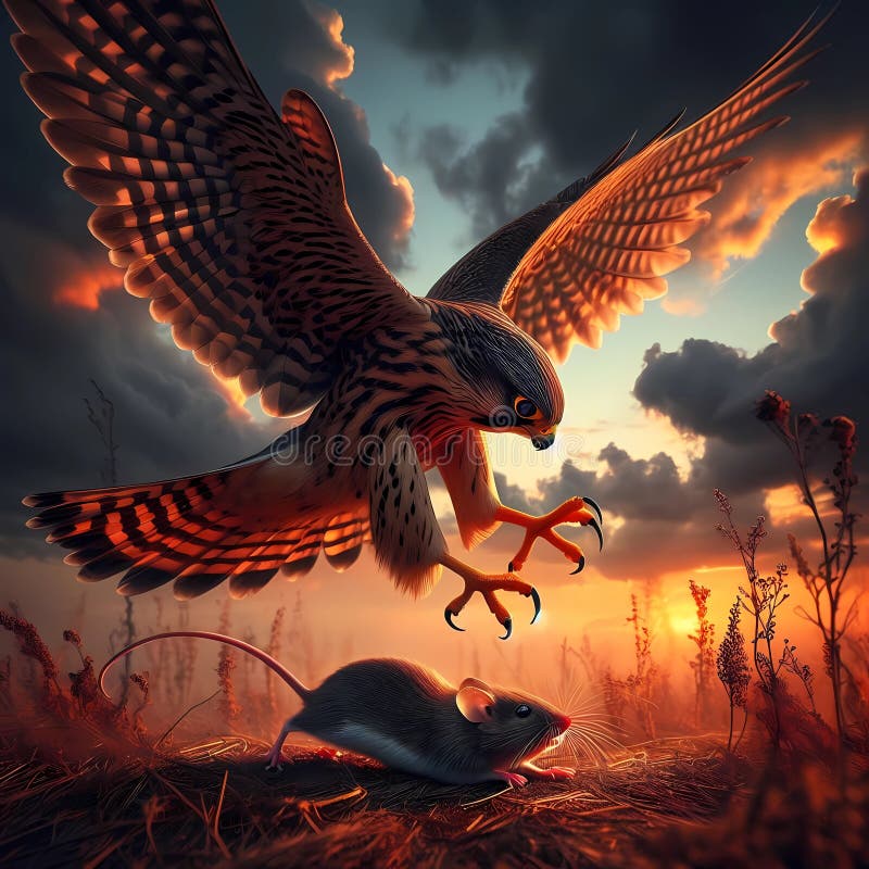Bird of Prey Hunting a Mouse Stock Illustration - Illustration of talon ...