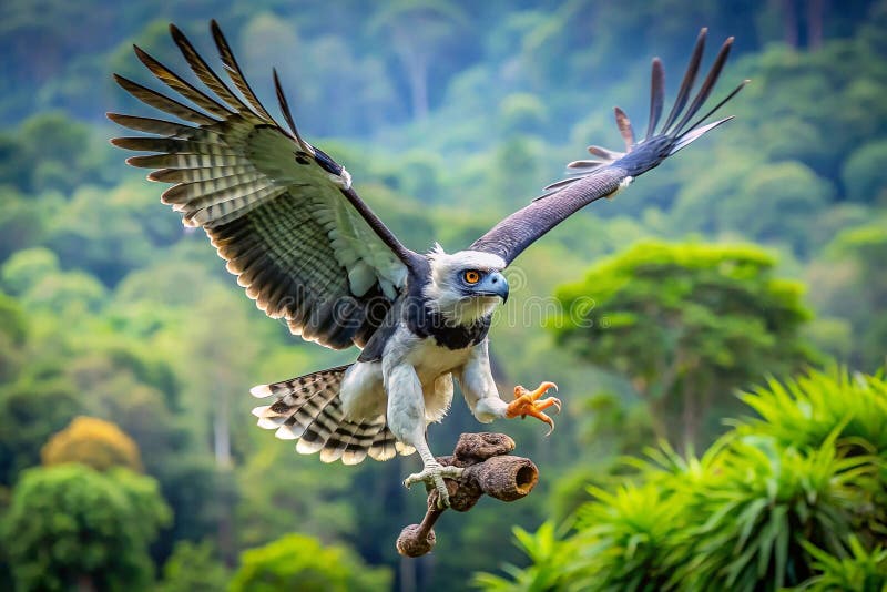 Bird of Prey Landing in Rainforest Stock Illustration - Illustration of ...