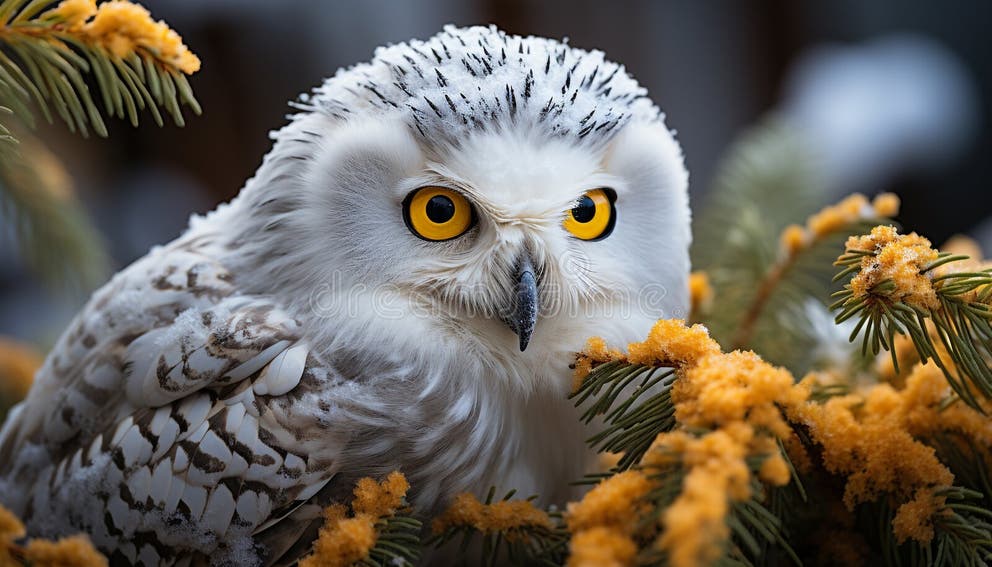 Bird of Prey Perching on Branch, Staring with Intense Eyes Generated by ...