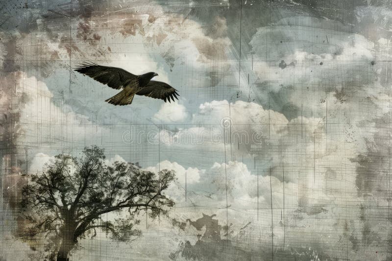 A Bird of Prey Superimposed with the Texture of a Dramatic Cloudy Sky ...