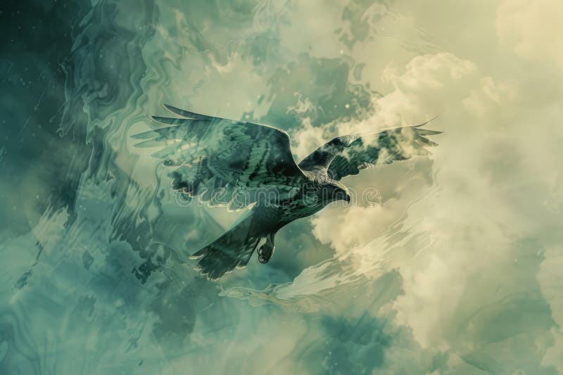 A Bird of Prey Superimposed with the Texture of a Dramatic Cloudy Sky ...