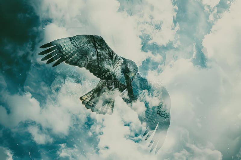 A Bird of Prey Superimposed with the Texture of a Dramatic Cloudy Sky ...