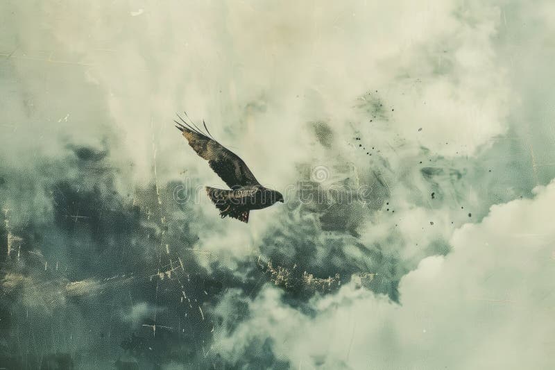 A Bird of Prey Superimposed with the Texture of a Dramatic Cloudy Sky ...