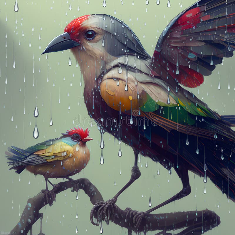 Bird in Rain, Generative AI Illustration Stock Illustration ...