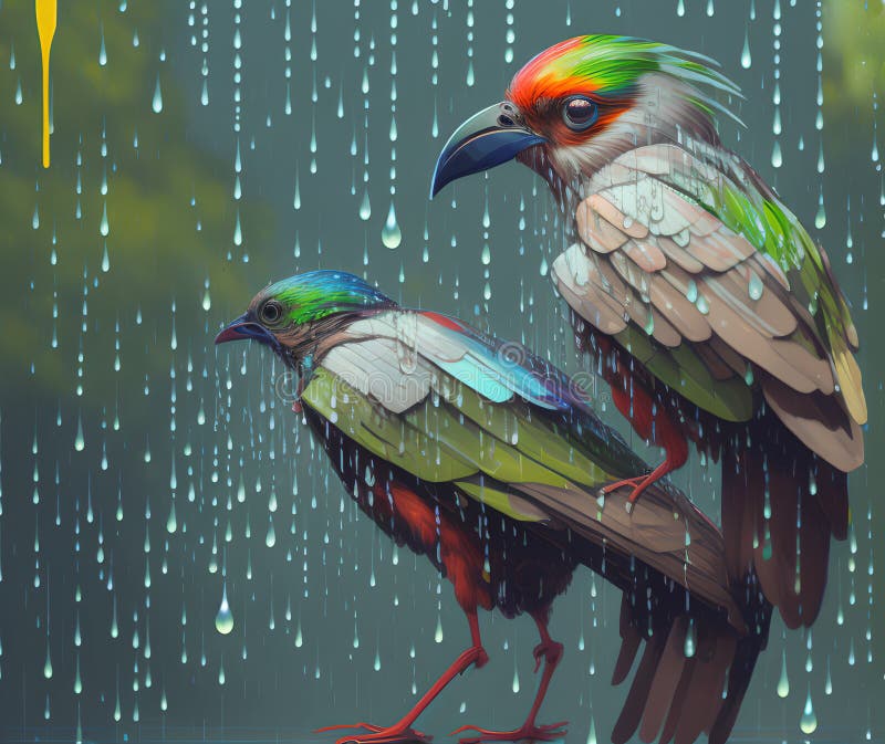 Bird in Rain, Generative AI Illustration Stock Image - Image of bird ...