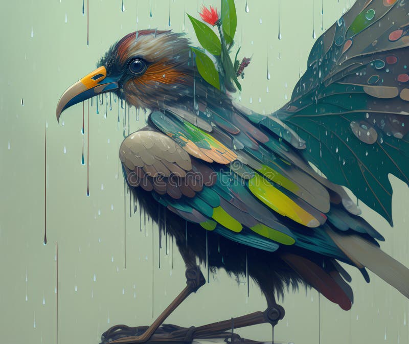 Bird in Rain, Generative AI Illustration Stock Illustration ...