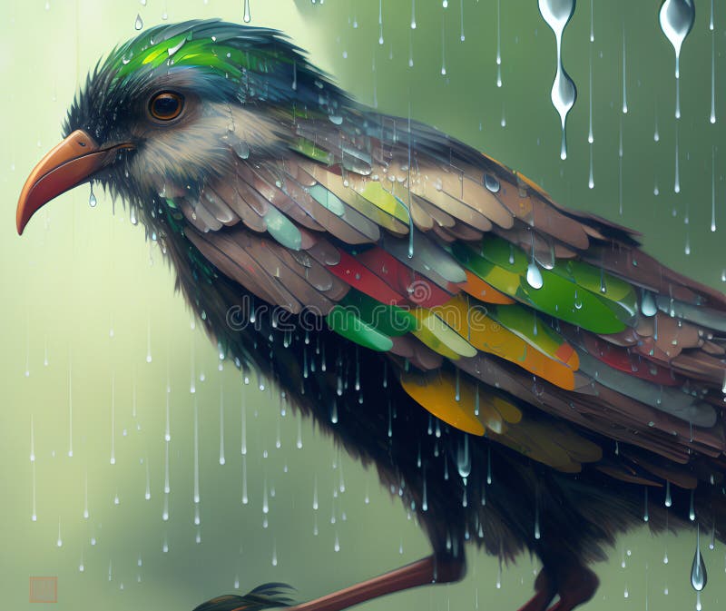 Bird in Rain, Generative AI Illustration Stock Illustration ...