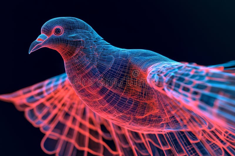 A Bird with Red and Blue Wings Flying in the Air Stock Illustration ...