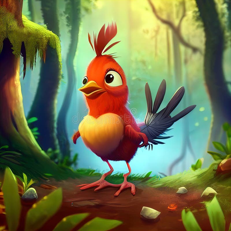 A Bird with a Red Head and a Yellow Body Standing in a Forest with ...