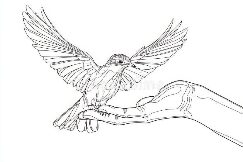 A Bird Rests on a Human Hand. a Bird is Flying in the Sky. an Open Hand ...
