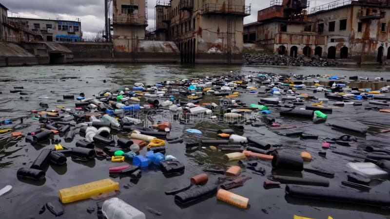 Aerial View of Massive Plastic Waste Floating on Water Surface in ...