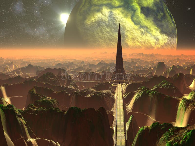 Bird S Eye View of Alien Tower and Walkways Stock Illustration ...