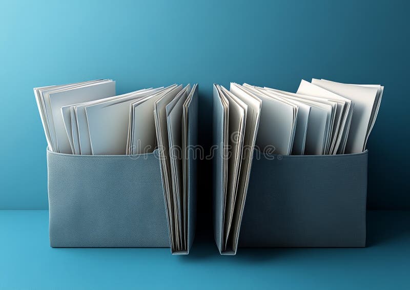 Bird S-Eye View: Blue Folder Filled with Blank Documents - 3D Graphic ...