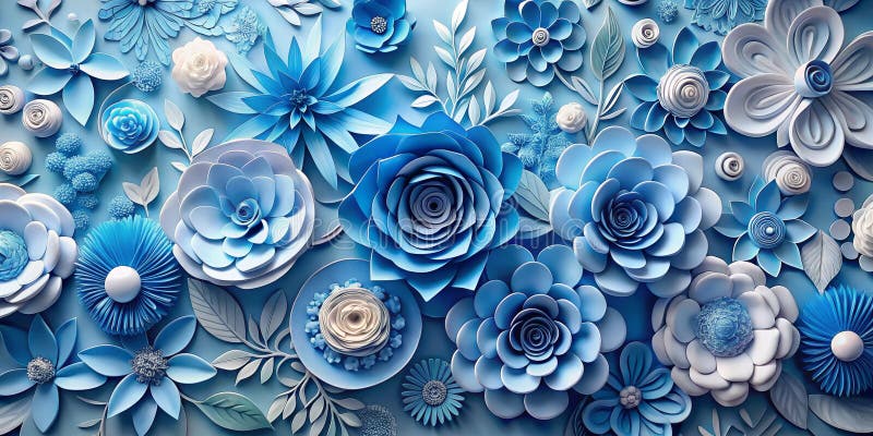 Bird S-Eye View Blue Paper Flower Composition Stock Illustration ...