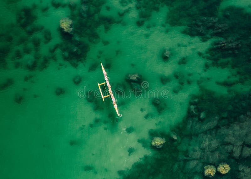 Bird S Eye View of a Canoe Rowing in the Green Sea Stock Photo - Image ...