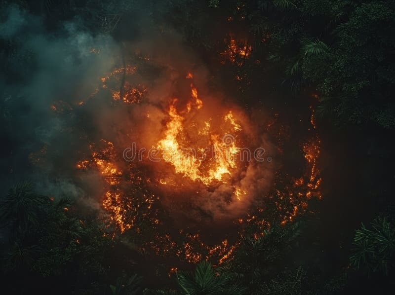 A Bird S-eye View Captures a Vast Wildfire Sweeping through a Verdant ...