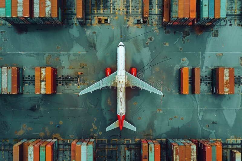 A Bird S-eye View of a Cargo Plane on a Platform with Cargo Containers ...