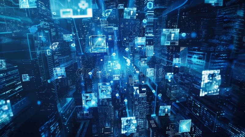 Bird S-eye View of Comprehensive Digital Protection. Stock Illustration ...