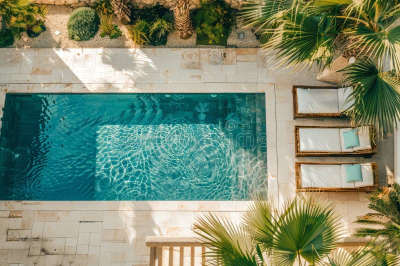 Bird S-Eye View of Beautiful Family Pool Stock Illustration ...